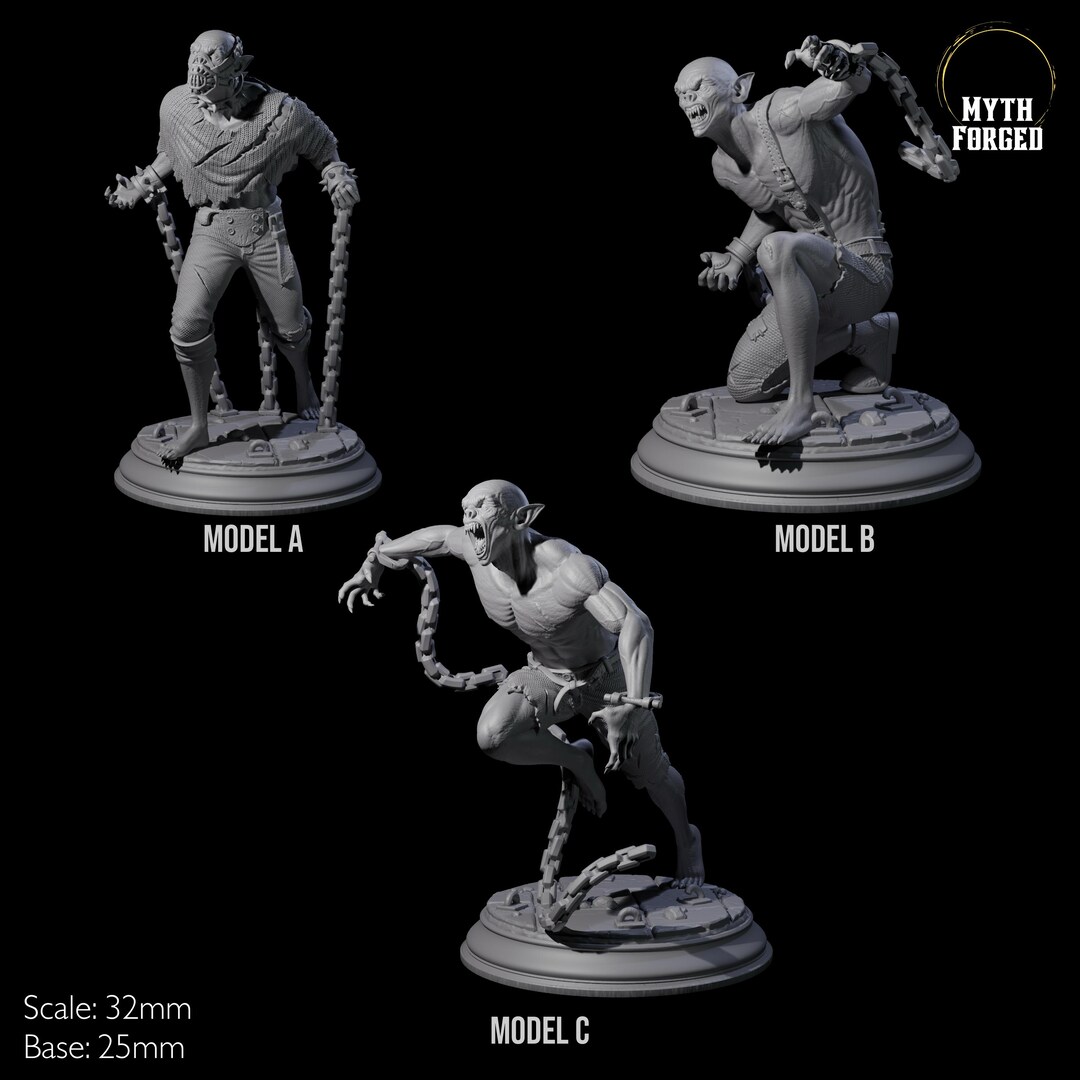 Three Chained Vampire Thralls Miniature for D&D, Dungeons and Dragons ...