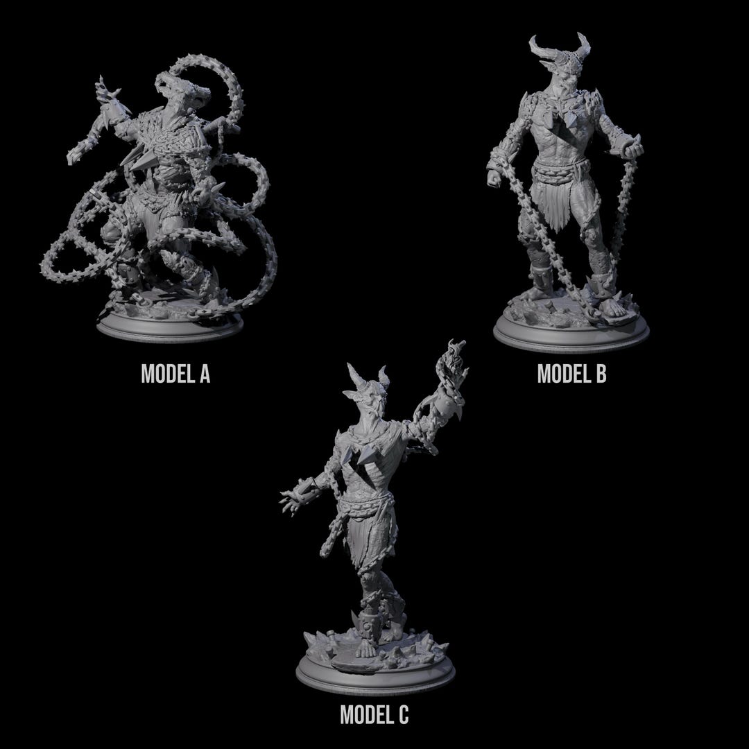 Three Raging Chained Devil or Erinyes Miniatures for D&D, Dungeons and ...