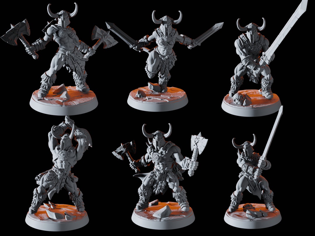 Six Human Barbarian Miniatures for D&D, Dungeons and Dragons ...