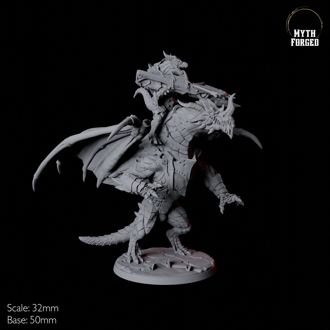 Valiant Dragonborn Warrior Riding Dragon Miniature D for D&D, Dungeons ...