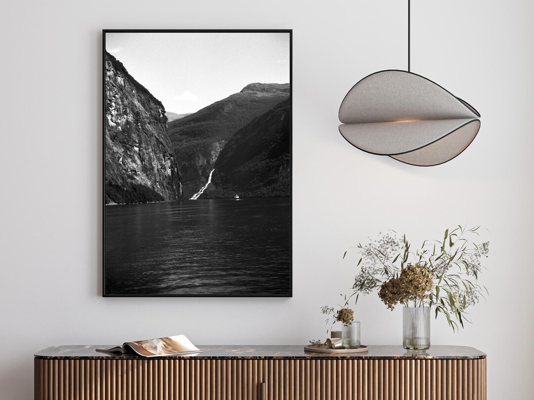 Photo Landscape Geiranger Fjord, Norway, Wall Art, Black and White ...
