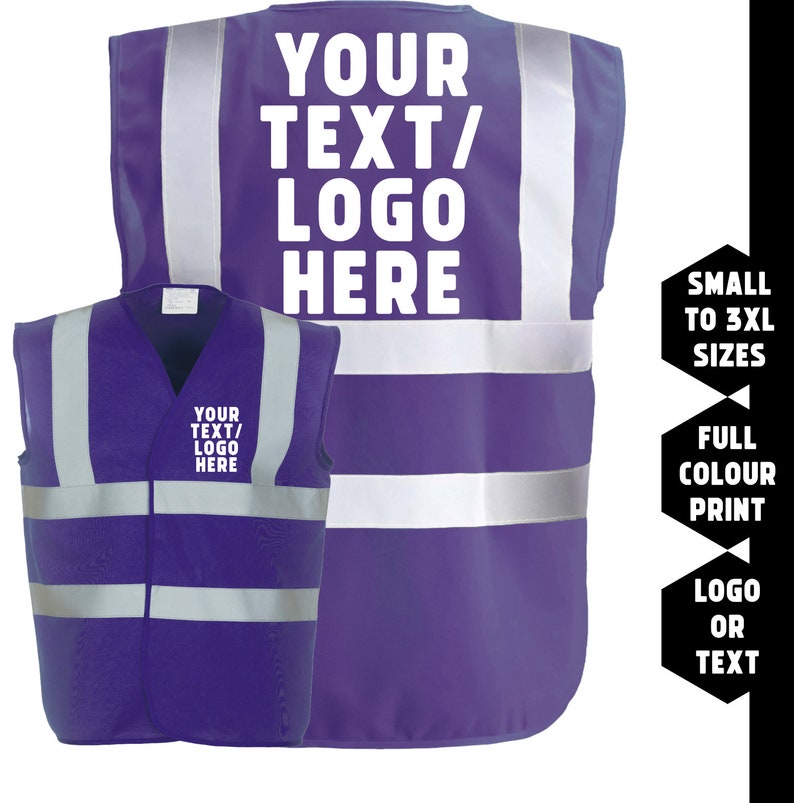Personalised/customised Purple Printed Hi-vis Visibility Safety Vest ...