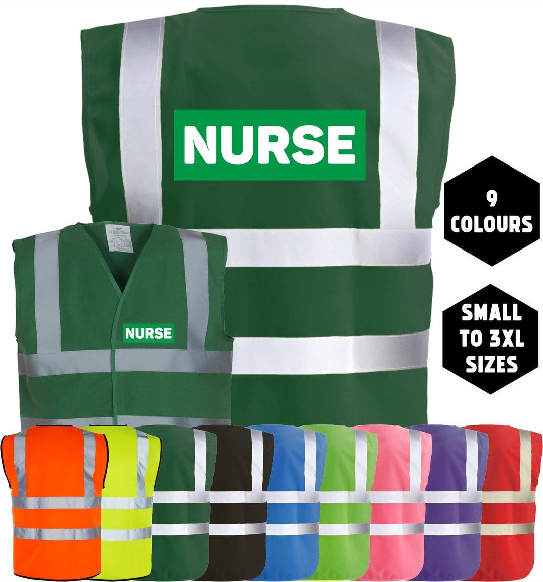 Nurse Printed Hi-vis High Viz Visibility Safety Vest Waistcoat Tabard ...