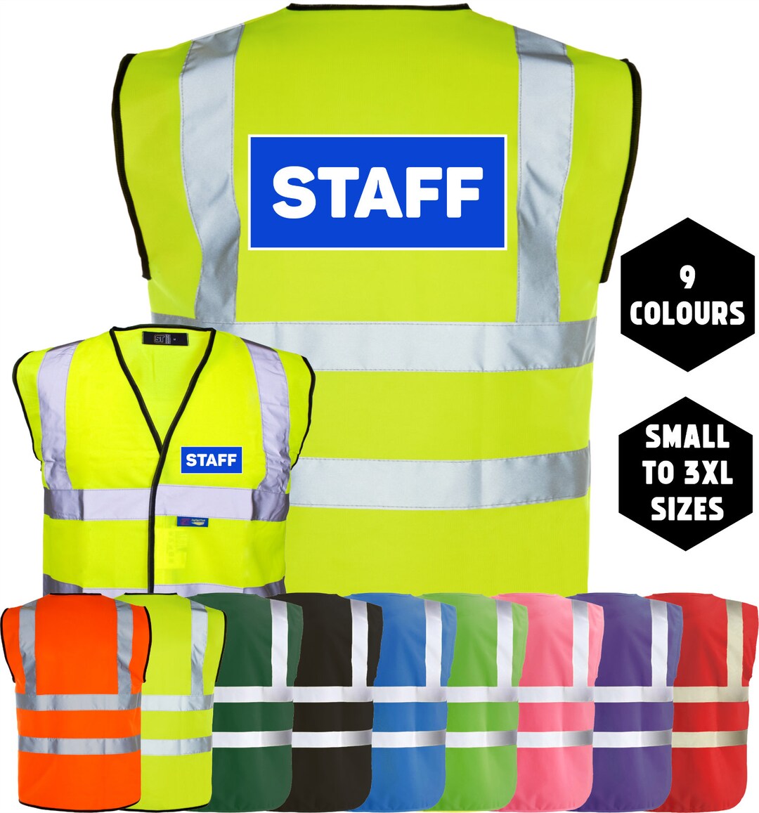 Staff Printed Hi-vis High Viz Visibility Safety Vest Waistcoat Tabard ...