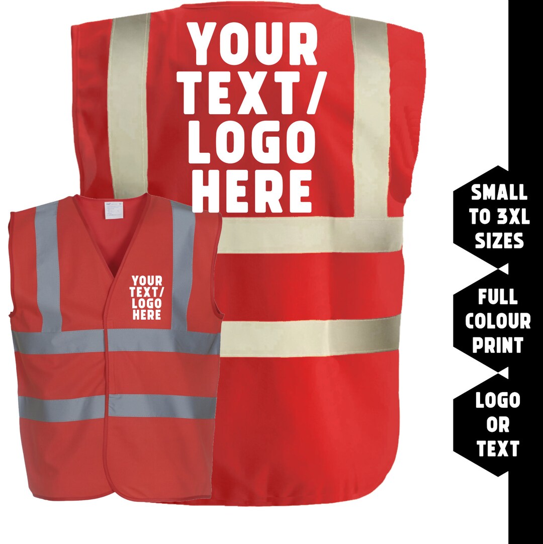Custom Printed Red Hi-vis Visibility Safety Vest/waistcoat Text/logo - Etsy
