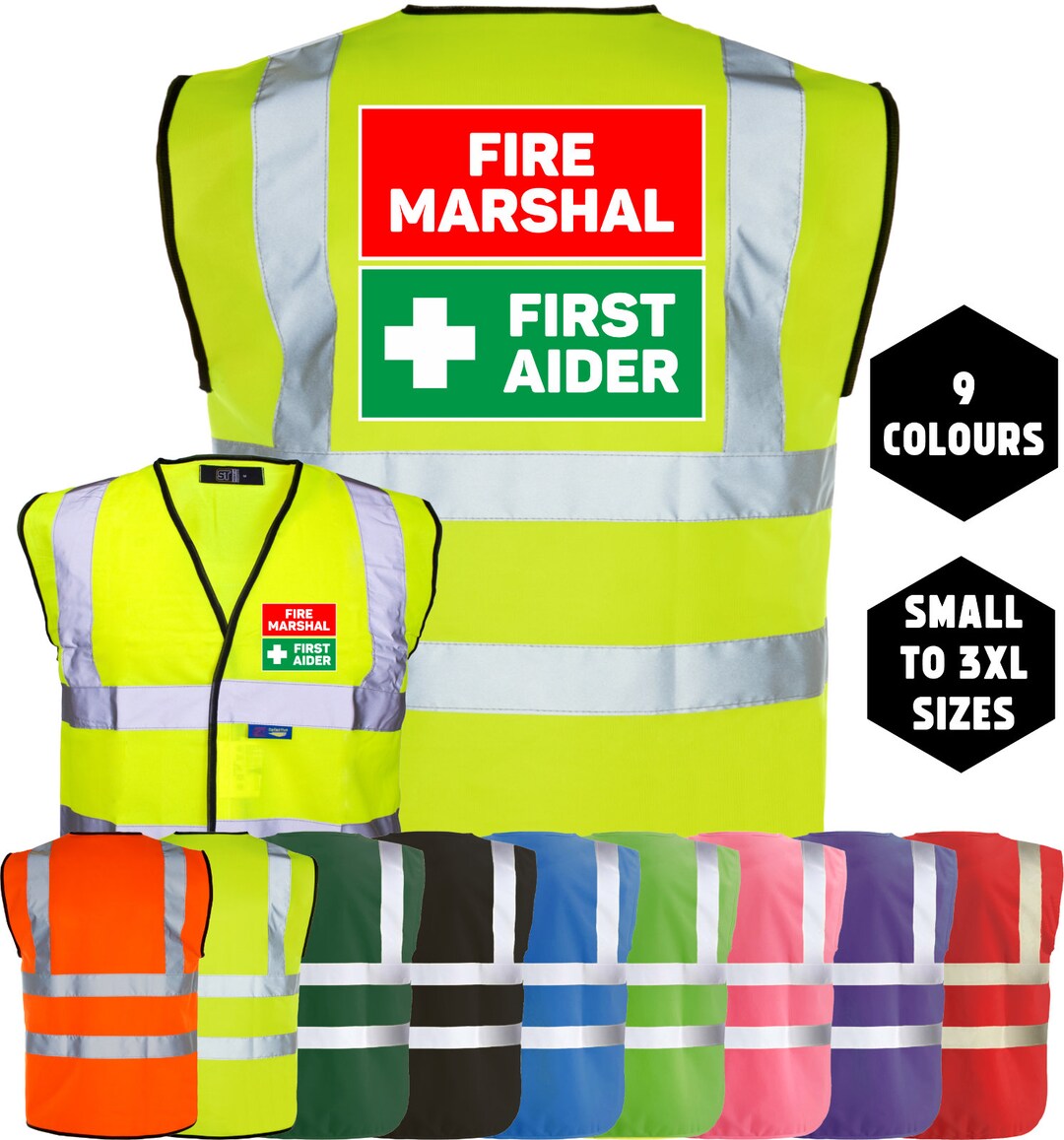 Fire Marshal First Aider Hi-vis High-vis Visibility Safety Vest ...