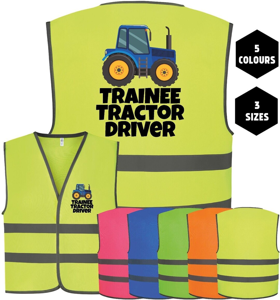 Trainee Tractor Driver Farmer Printed Children's Kids Hi-visibility ...