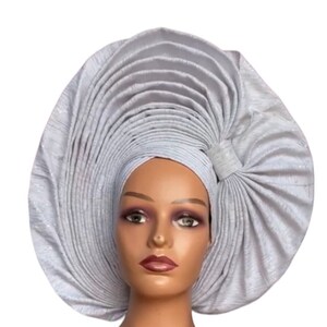 White Autogele Aso-oke Headwrap, Pre-tied Gele, African Fabric, African ...