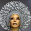 Silver Autogele Damask, Pre-tied African Head-wrap Turban Headwear ...