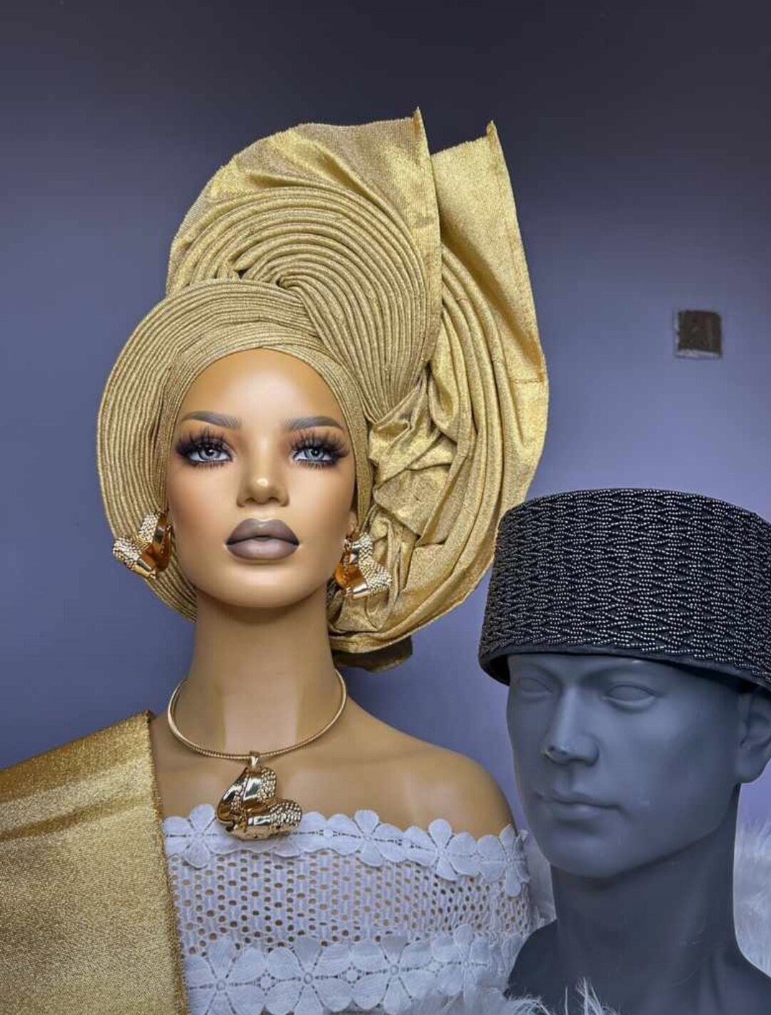 Gold Autogele/ Asooke/ Autogele/ Ready to Wear Gele/ Pretied Gele ...