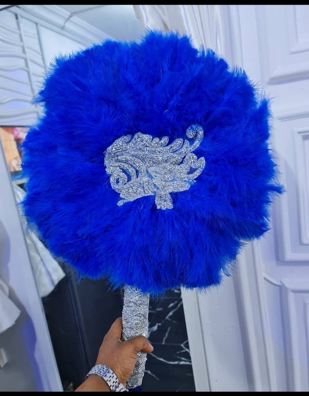 Royal Blue Wedding Hand Fan, African Traditional Feather Hand Fan ...