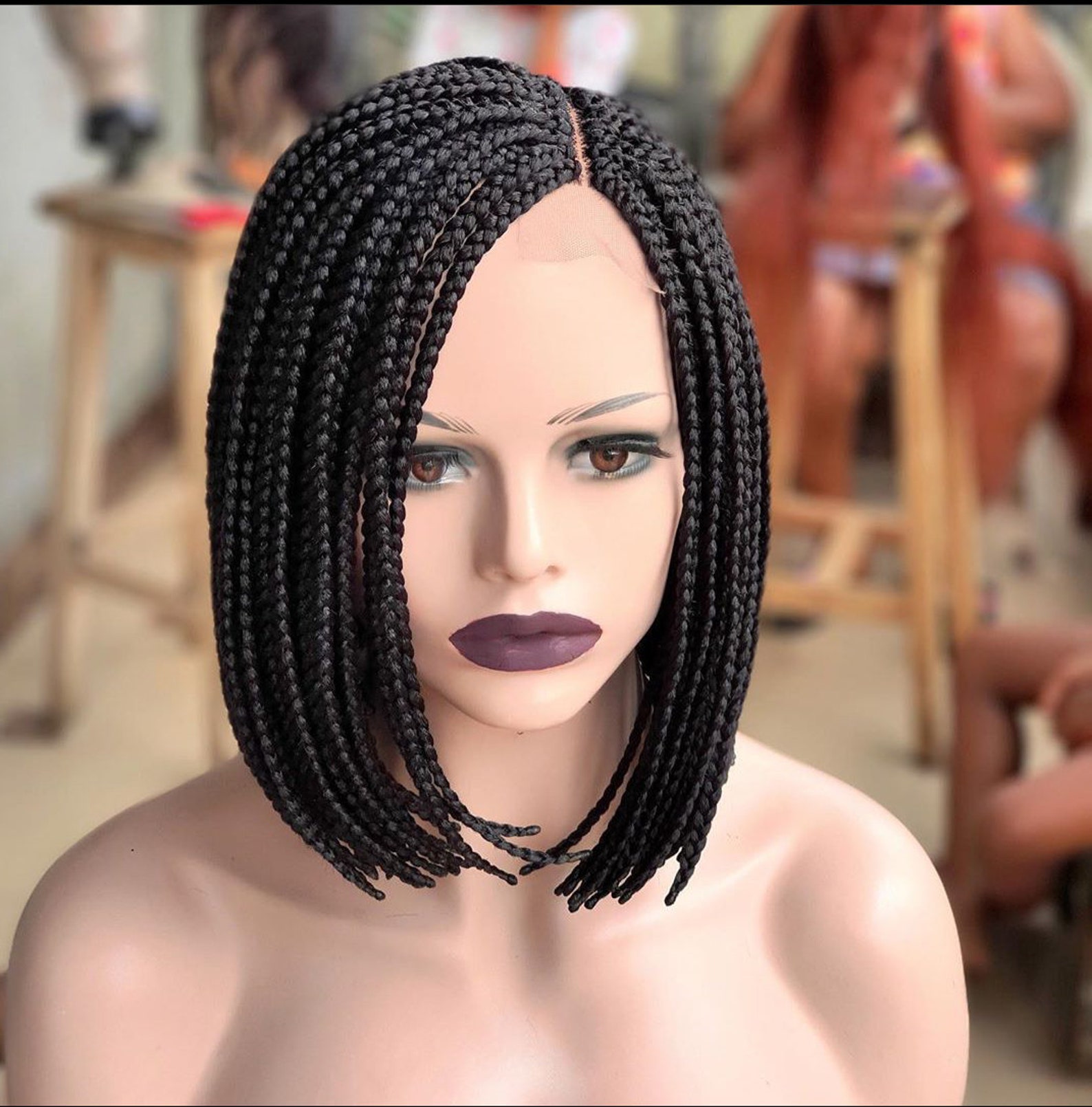 Box Braid Wig Bob Braid Wig Lace Closure Wig Wig For Black Etsy