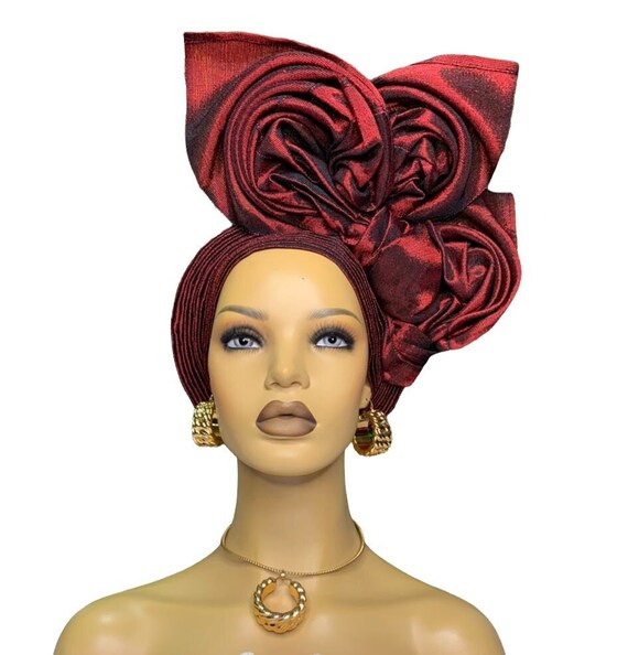 Autogele Aso-oke Pre-tied Gele Wine Headwrap African - Etsy
