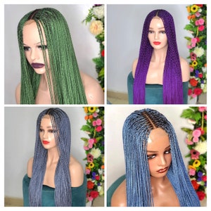 Blue Braided Wig, Long Knotless Box Braid Wig, Wigs for Black Women ...