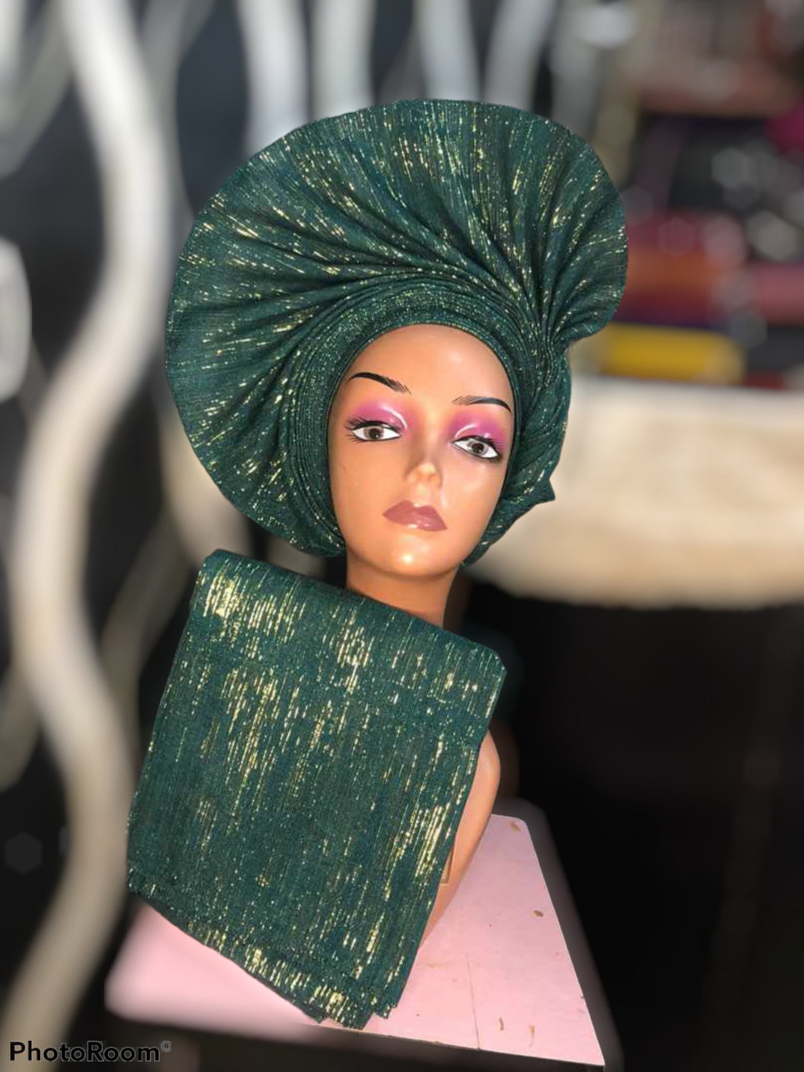 Autogele Aso-oke Green and Gold Mix Autogele Aso-oke - Etsy