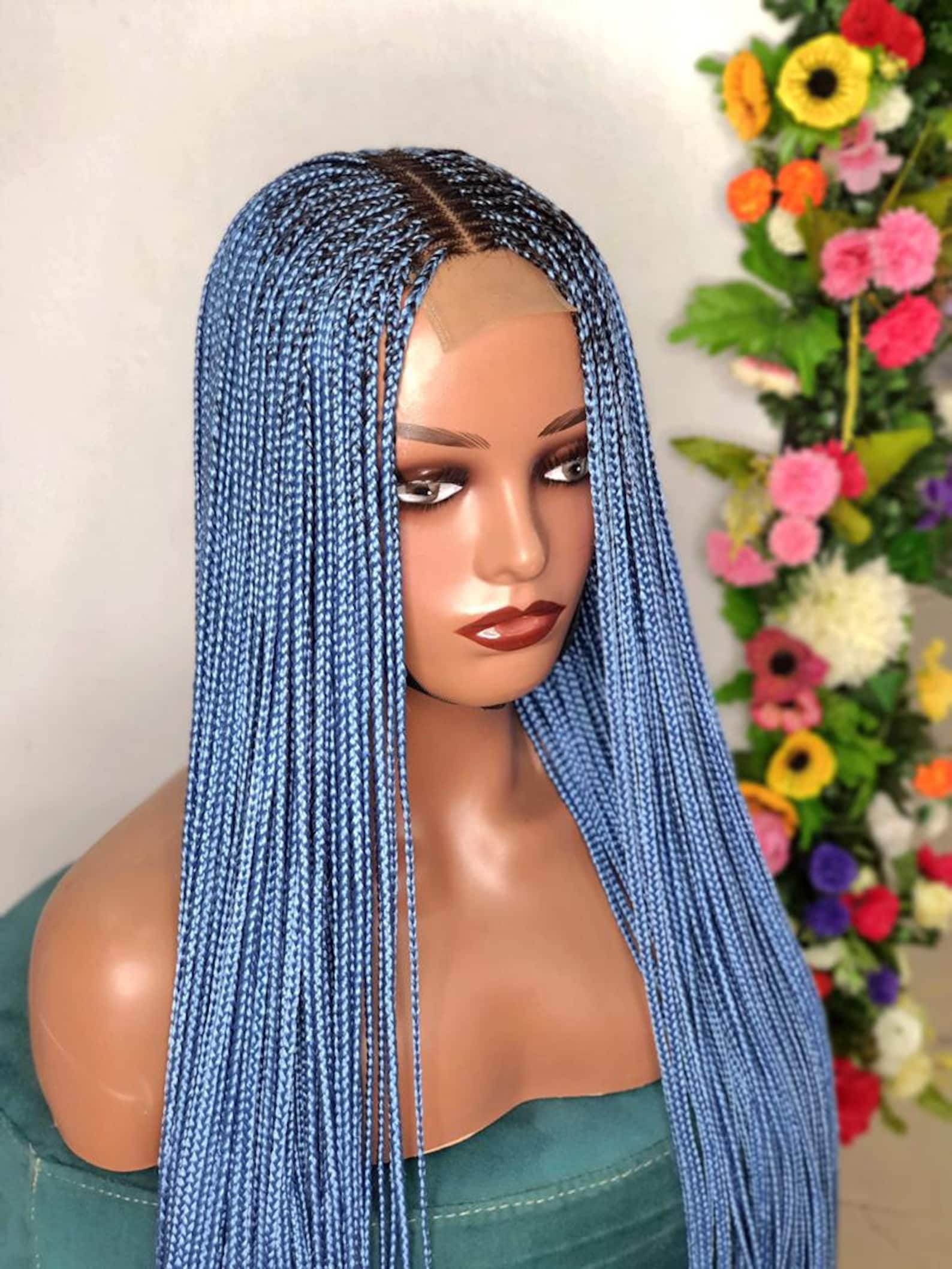 Blue Braided Wig Long Knotless Box Braid Wig Wigs for Black - Etsy UK