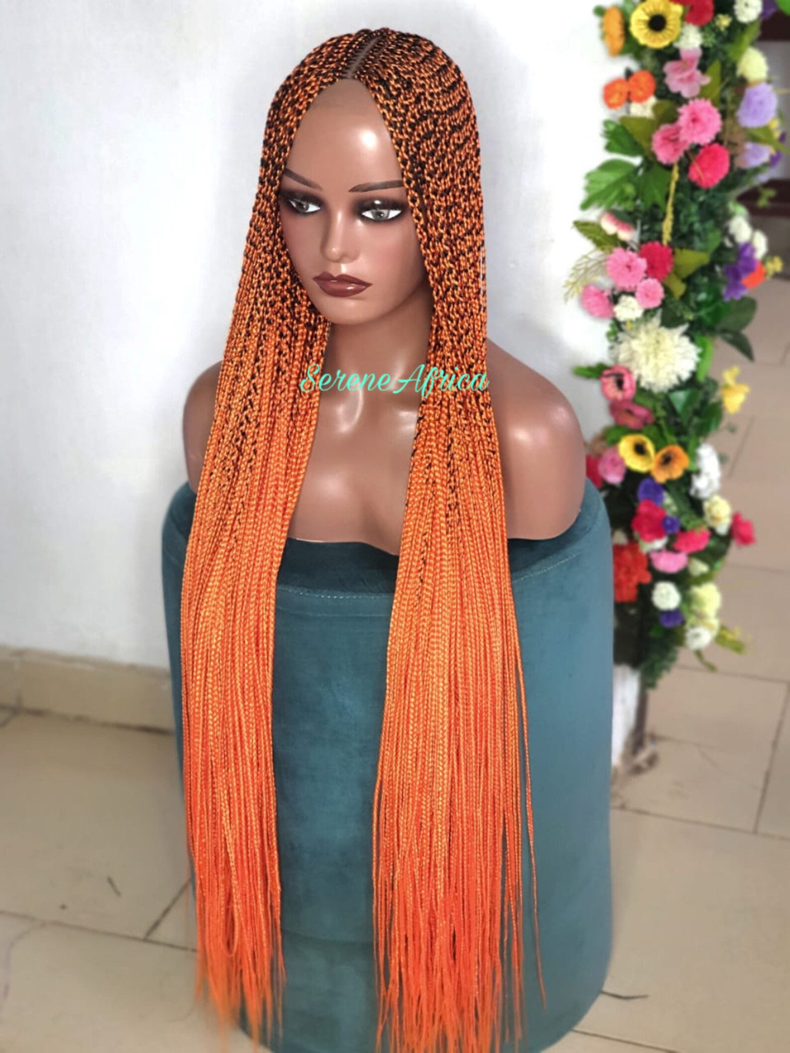 Braided Wig Closure Long Orange Box Braid Wig Wigs for Black - Etsy