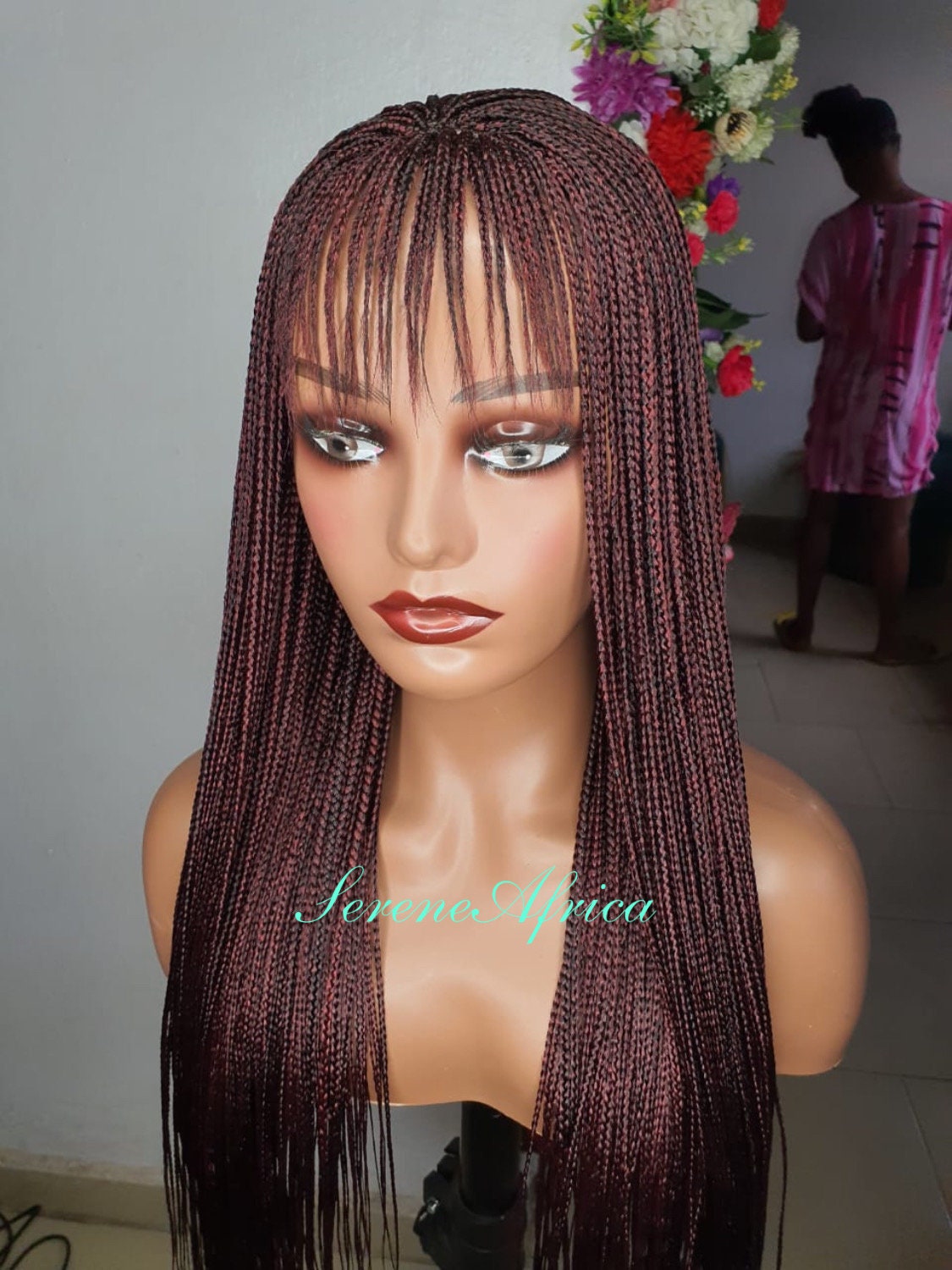 Box Braid Wig With Bangs Lace Closure Long Box Braid Wig - Etsy