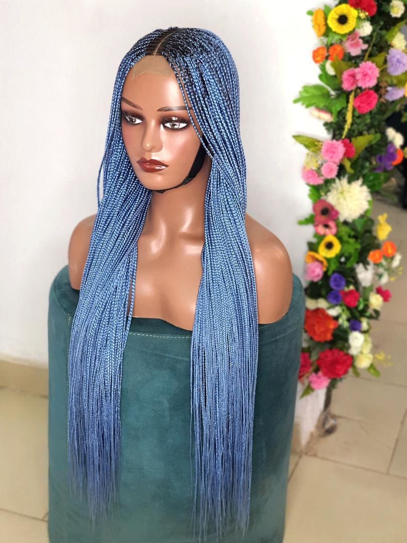 Blue Braided Wig Long Knotless Box Braid Wig Wigs for Black - Etsy UK