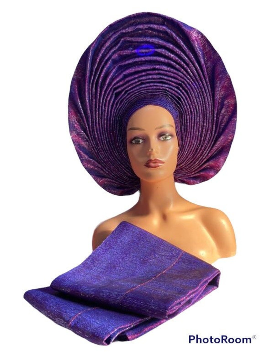 Autogele Aso-oke, Pre-tied Gele, Purple Headwrap, Aso Oke Auto Gele ...