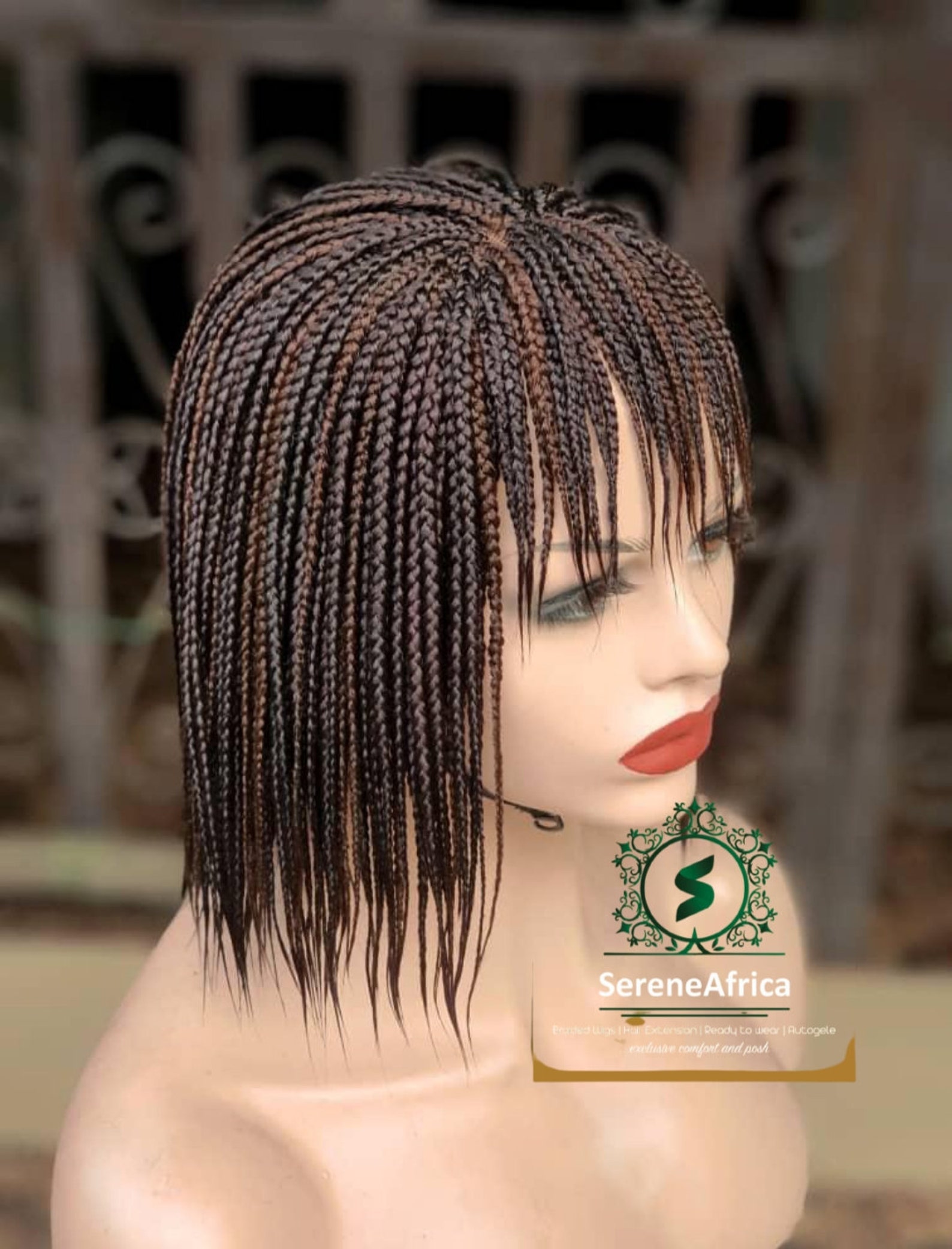 Lace Closure Short Box Braid With Bangs Fringe Braided Wigs - Etsy