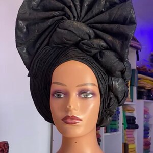 Silver Autogele Damask, Pre-tied African Head-wrap Turban Headwear ...