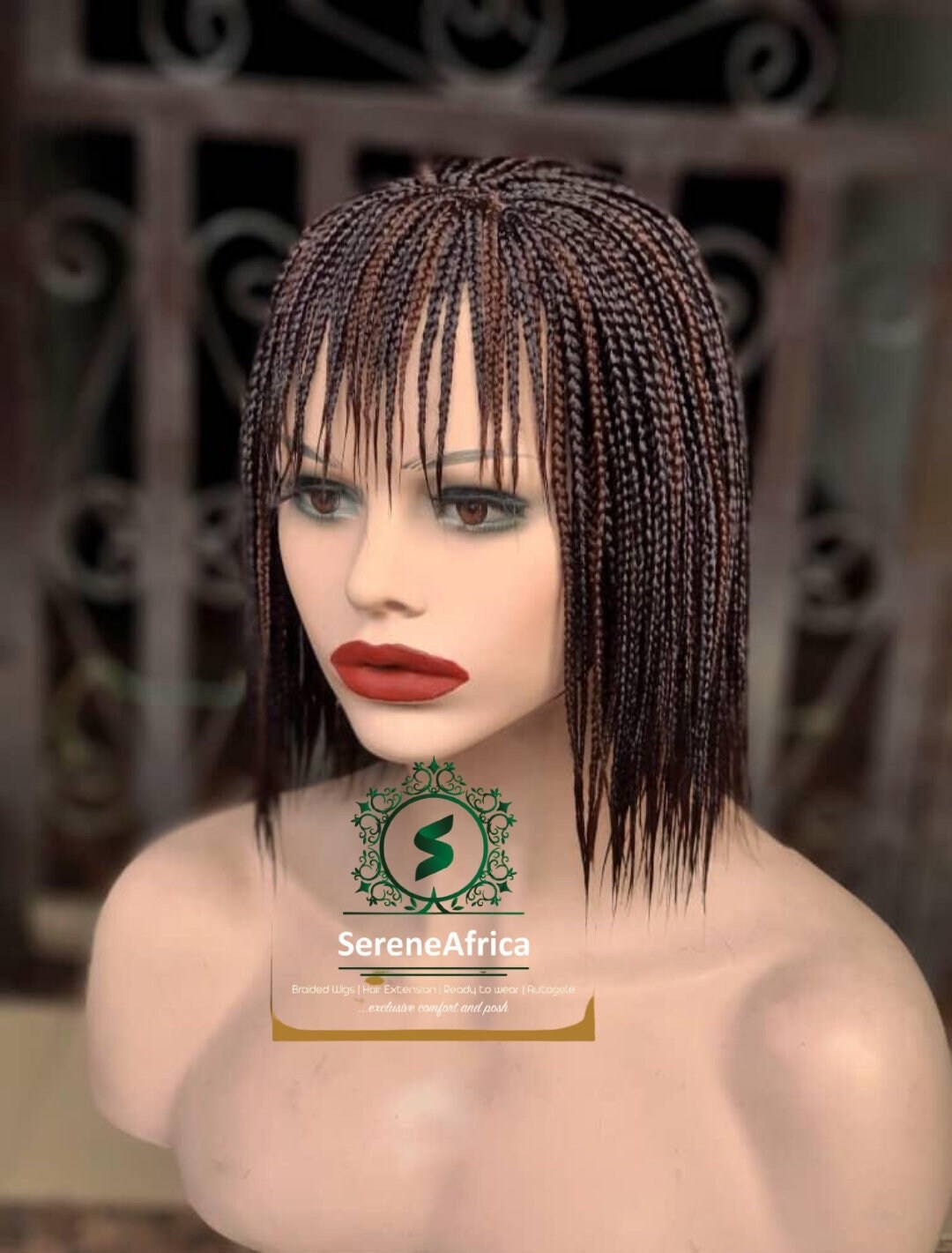 Lace Closure Short Box Braid With Bangs Fringe Braided Wigs - Etsy