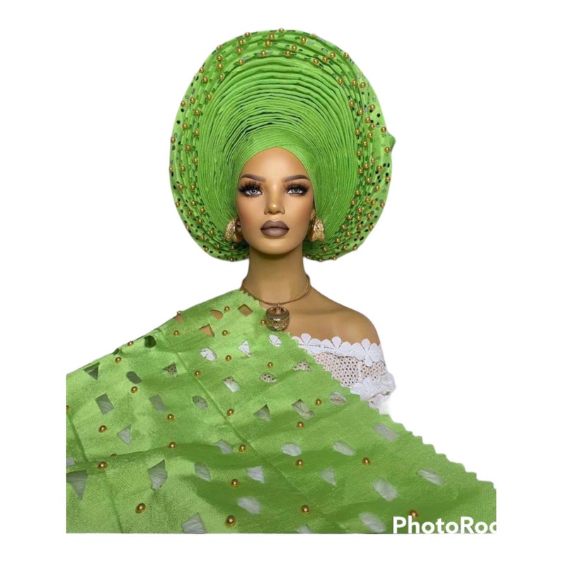 Green Autogele Aso-oke Ready to Wear Lacer-cut Gele and Ipele - Etsy