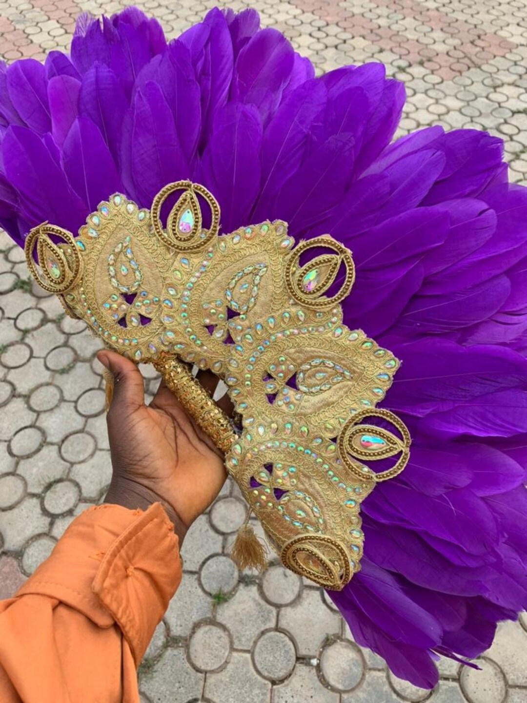 Purple Clutch Hand Fan, Semi-circle African Traditional Wedding Bridal ...