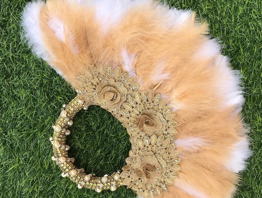 Semi-circle Hand Fan White and Gold African Traditional - Etsy