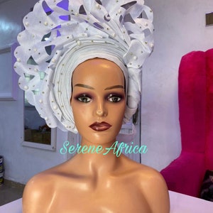 White Embellished Autogele / Asooke/ Autogele With Stones /ready to ...