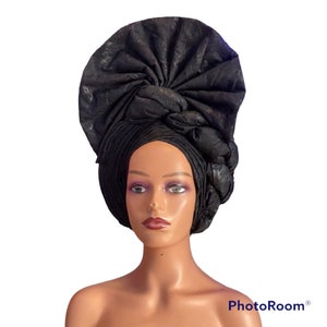 Silver Autogele Damask, Pre-tied African Head-wrap Turban Headwear ...