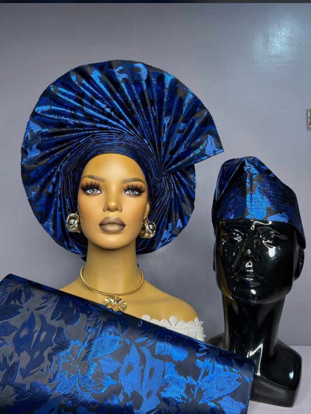 Autogele Asooke, African Headwrap, Blue Nigerian Sego Gele Head Tie ...