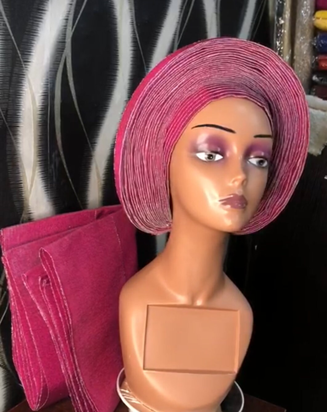 Autogele Aso-oke Pre-tied African Headwrap Pink and Silver - Etsy UK