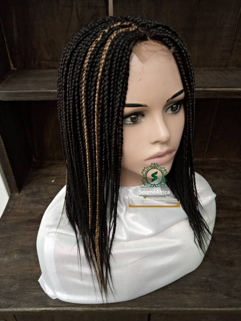 Short Box Braid Wig Black With Gold Highlights Lace Closure - Etsy