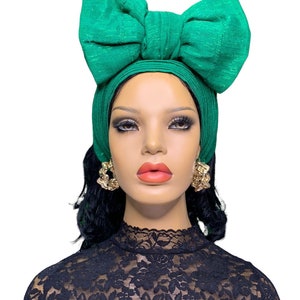 Autogele Aso-oke, Green and Silver Mix Autogele Aso-oke, Pre-tied ...