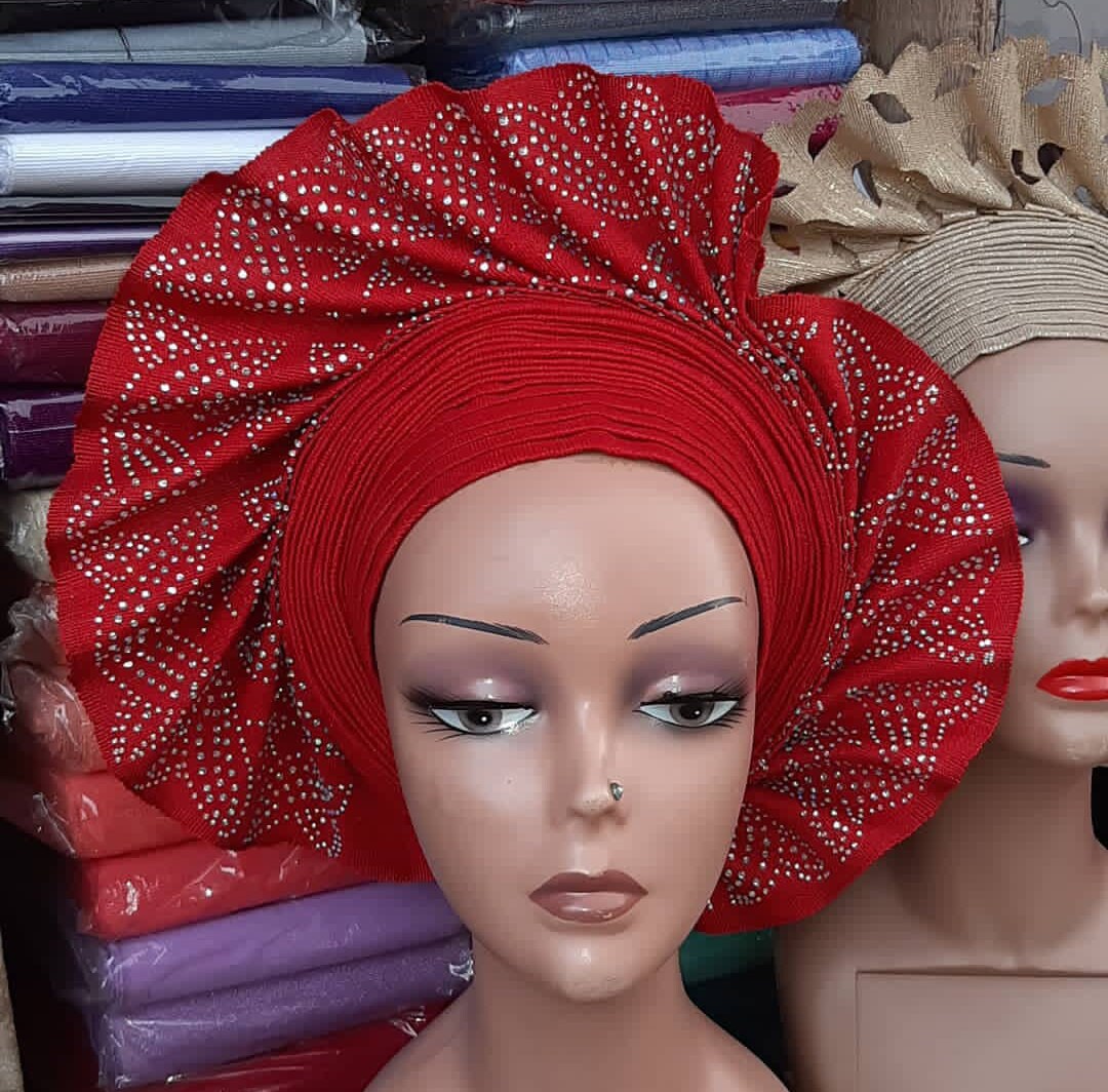 Autogele Aso-oke Pre-tied Ready to Wear African Nigerian Gele Headwrap ...