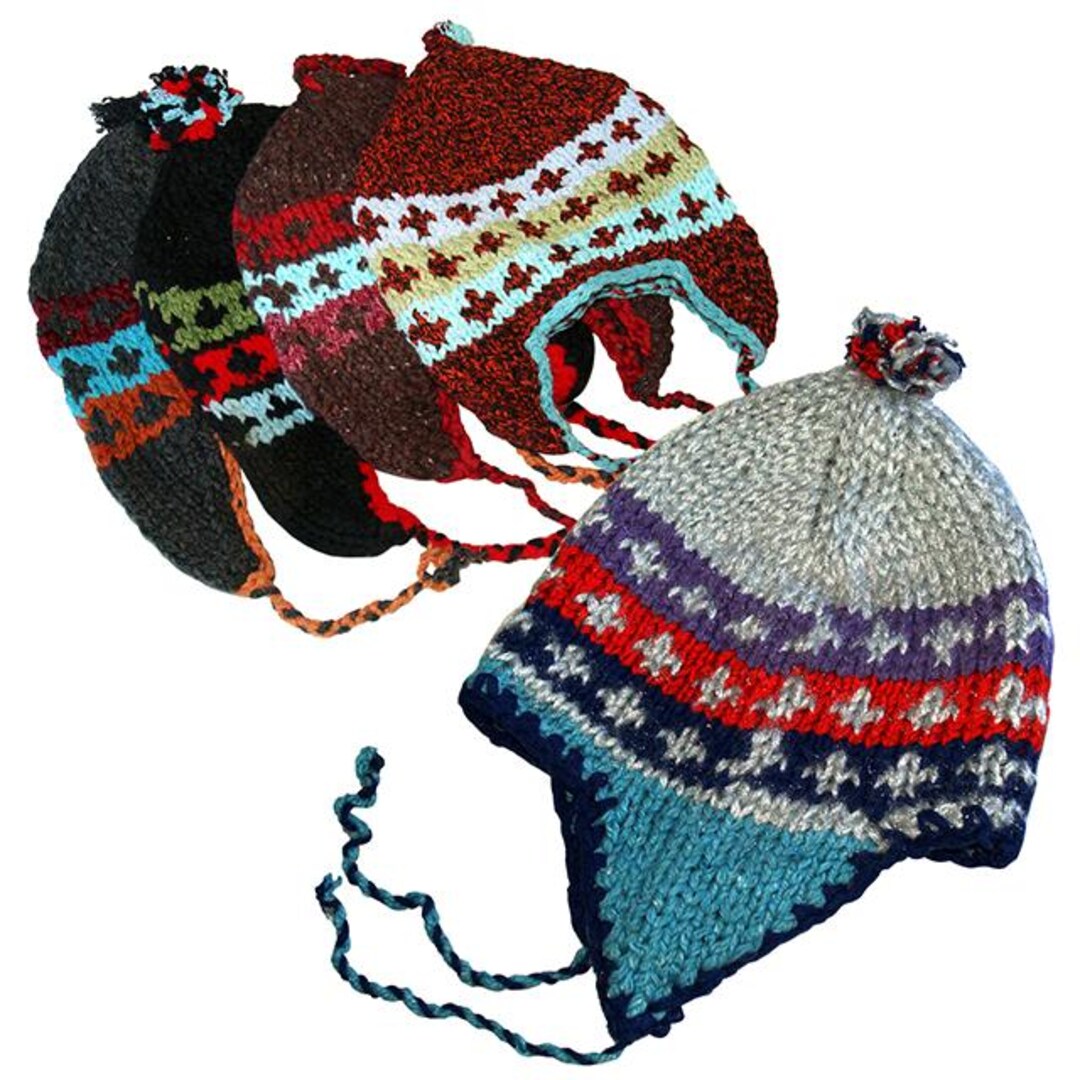 Wool Hats With Ear Flaps, Beanie Style Knit Wool Cold Winter Weather ...