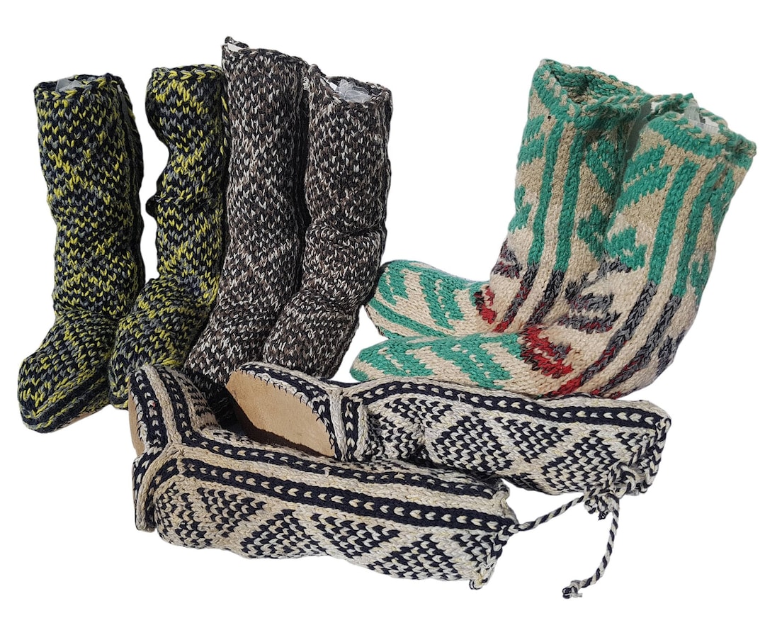 Mukluks # 2 Medium Boho Fair Isle Socks Suede, Knitted Boho Knee-high ...