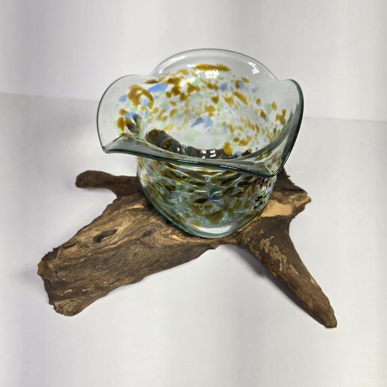 Driftwood Art With Removable Melten Glass Bowl, Hand-blown Handcrafted Ocean Themed Natural ...