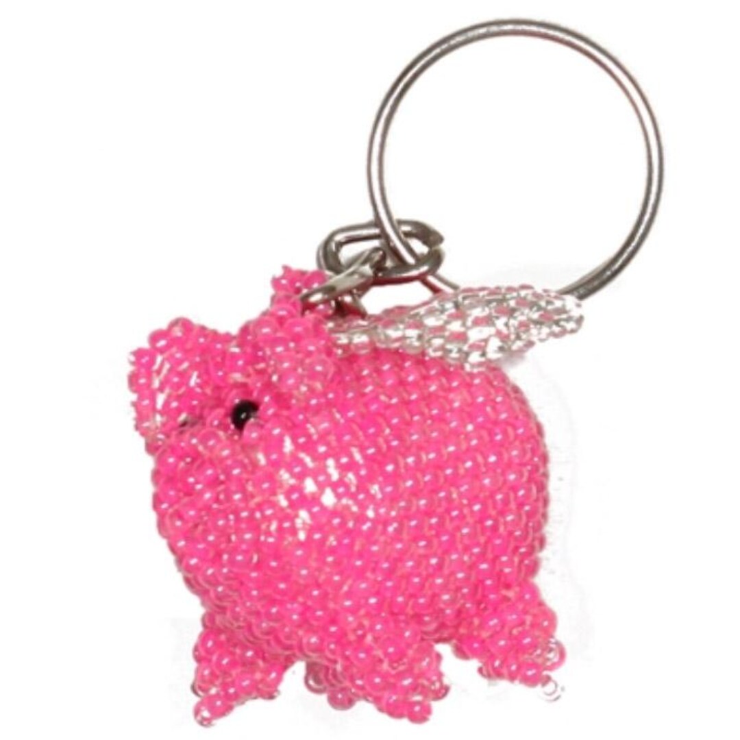 Flying Pig Key Chain Beaded Handmade With Czech Glass Seed Beads in ...