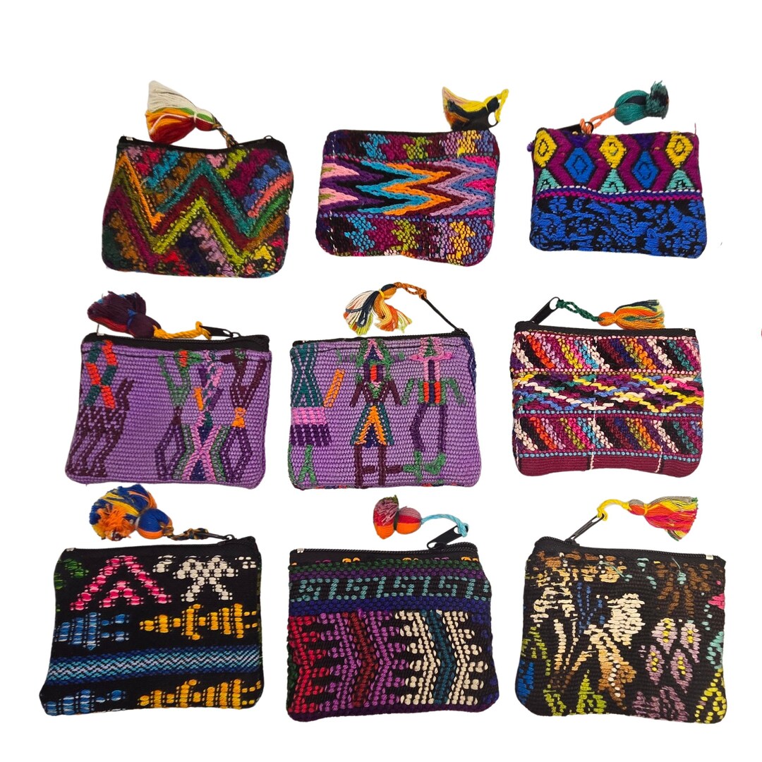 Coin Purse Set: 11 Colorful Mayan Fabric Small Pouches, Handwoven With ...