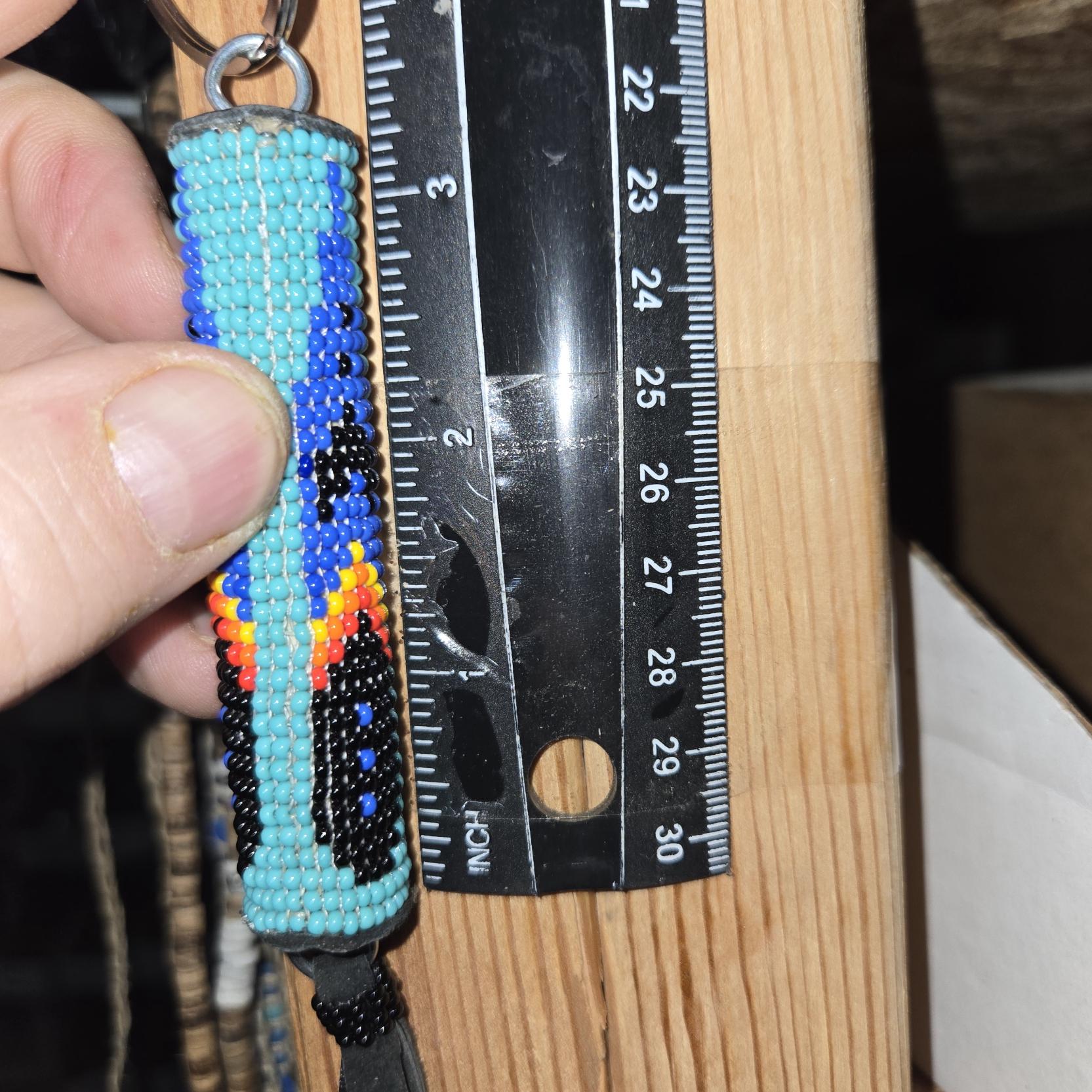 Beaded Keychain, Handmade Tube Shape Glass Bead Bag Charm, Leather ...