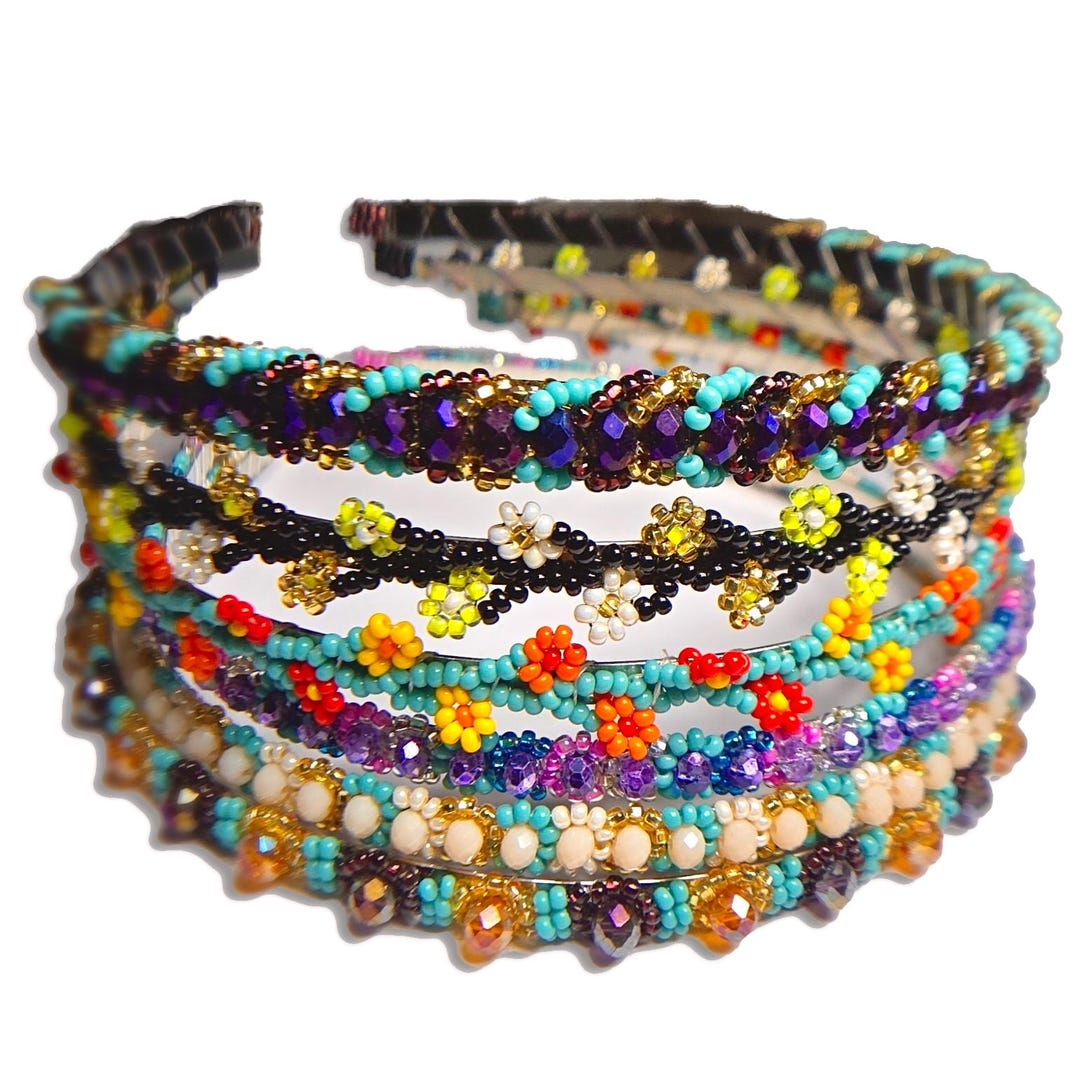 Beaded Headband, Boho Hair Band Hair Wrap, Handmade With Czech Glass ...