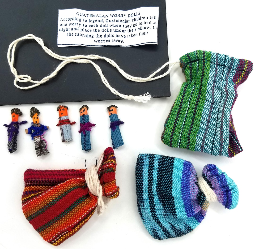 Bulk - Worry Dolls in Pouch, Six Playful Dolls Handwoven Cotton Bags ...