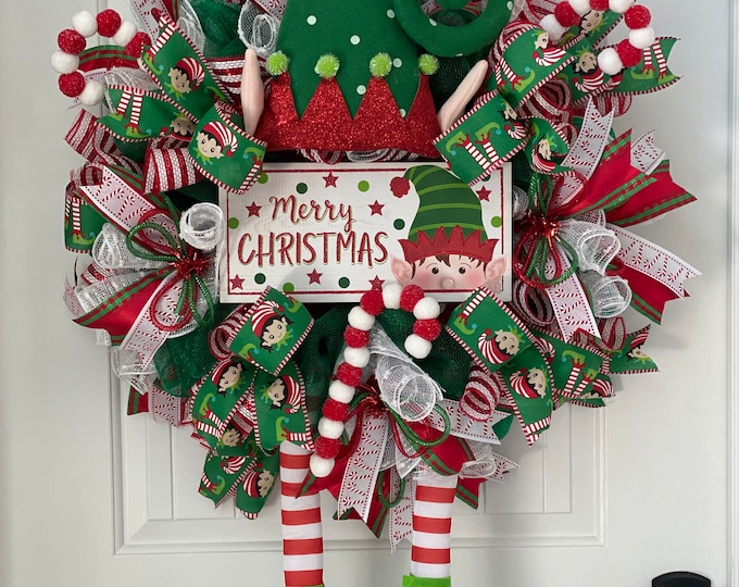 Handmade "merry Christmas" Santa's Elf Wreath, Christmas Wreath ...