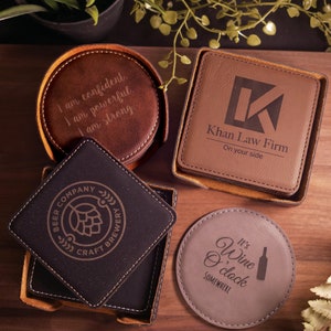 Custom Coaster Sets Leather Add Your Logo or Design Corporate Gift ...