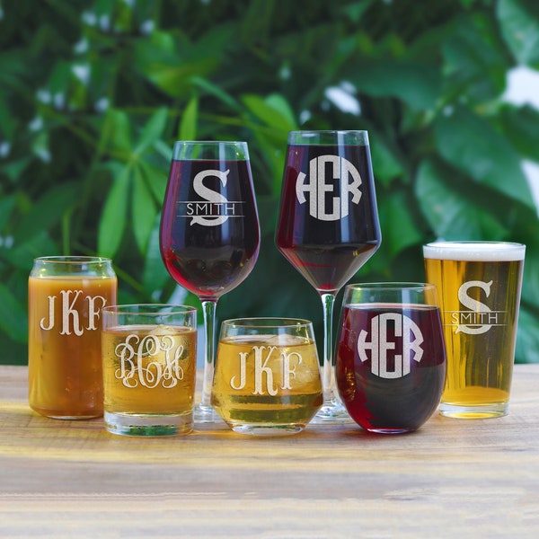 Monogram Wine Glass - Etsy