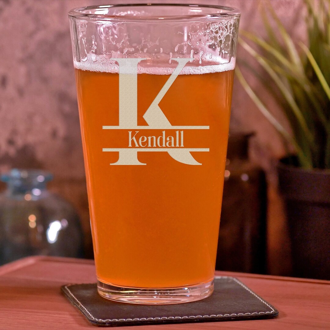 Personalized Beer Glass Simple Split Letter Monogram Custom Pint Glass ...