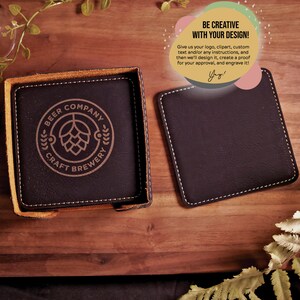 Custom Coaster Sets Leather Add Your Logo or Design Corporate Gift ...
